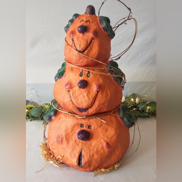 Hand Crafted | Holiday | Vintage Paper Mach Stacked Pumpkins ...
